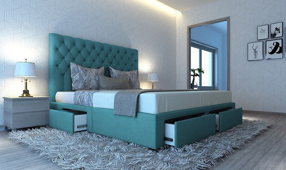 Pluto Custom Bed Head with Choice of Storage Bed Bases